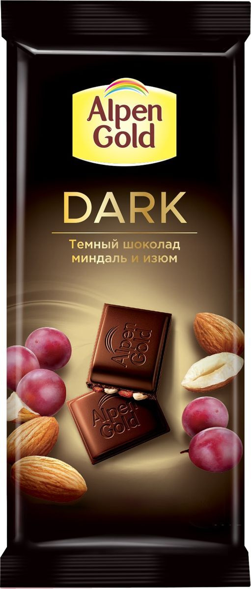 Шоколад Alpen Gold темный изюм миндаль, 80 г x 2 шт — купить в интернет ...