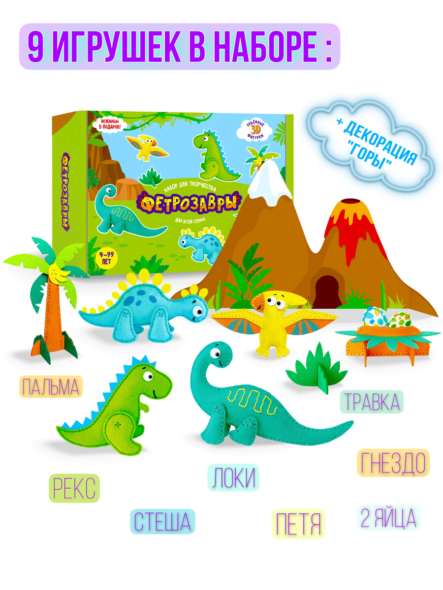 Динозавры / Набор для шитья игрушки "Фетрозавры" / Игрушка из фетра ...