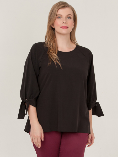 Блузка Женский SPARADA черный Шелк Ленты декоративные Три четверти Однотонный, размер 56, 58 ...