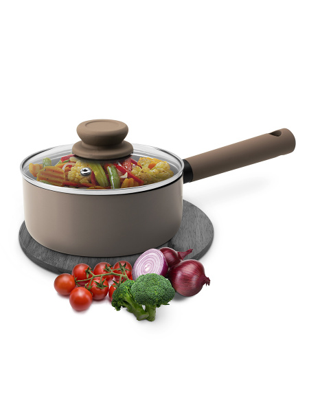 Ковш с крышкой Silk, 1.2 л с антипригарным покрытием и стеклянной ...