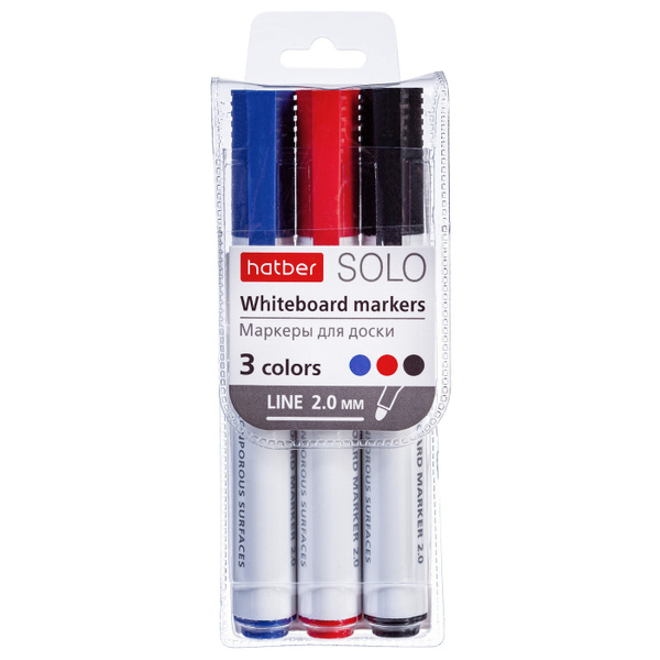 Набор маркеров для магнитно-маркерных досок Hatber Solo закругленный пишущий узел 2мм 3шт. в ...