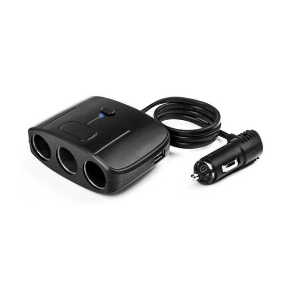 Разветвитель 3 гнезда прикуривателя 2 Usb с кнопкой включения купить