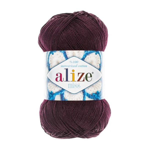 Пряжа Alize Miss (Ализе мисс), 495 бордовый, 100% мерсеризованный ...