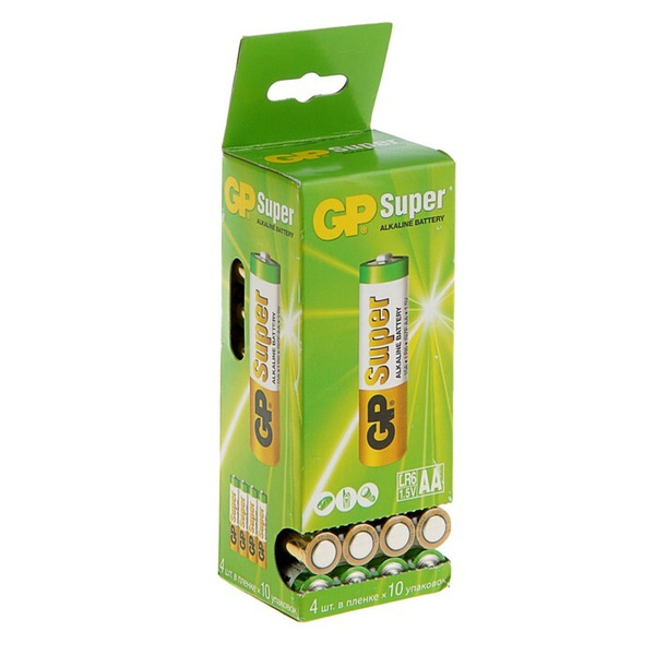 GP, Батарейка алкалиновая, Super, AA, LR6-40BOX, 1.5В, 40 штук в наборе ...