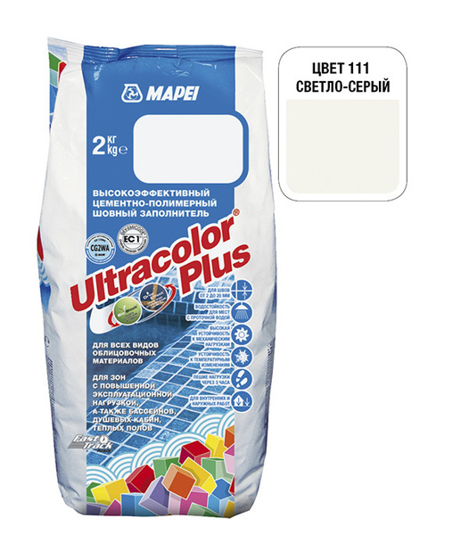 Затирка цементная Mapei Ultracolor Plus 111 светло-серая 2 кг купить на ...