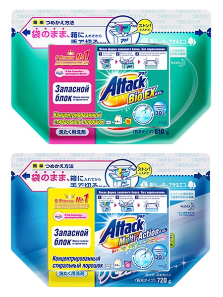 Концентрированный стиральный порошок, Набор сменных блоков Attack Multi-Action 720 гр и Bio-EX ...