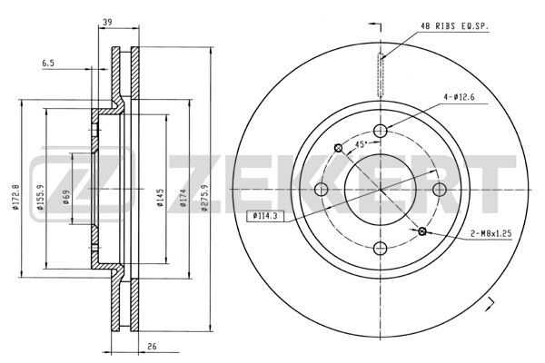 Диск тормозной Mitsubishi Galant VI 96-, Lancer VII 03- передний вентилируемый 275,9 х 26 ...