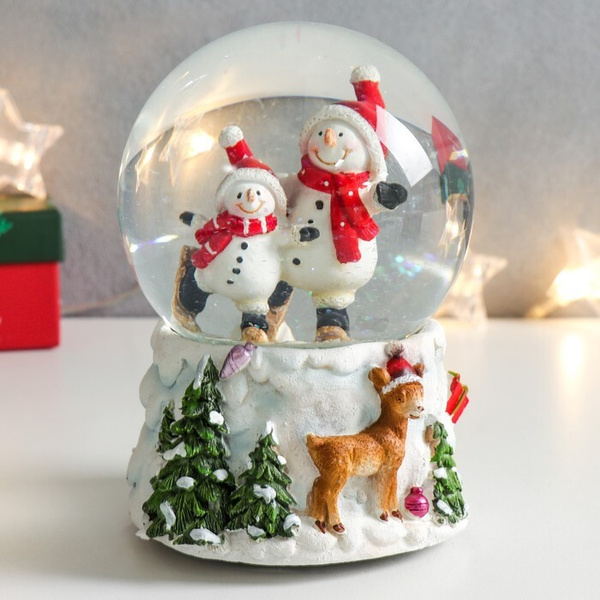 Новогодний снежный шар с музыкой "Два снеговичка и оленёнок" 11*10*14 ...