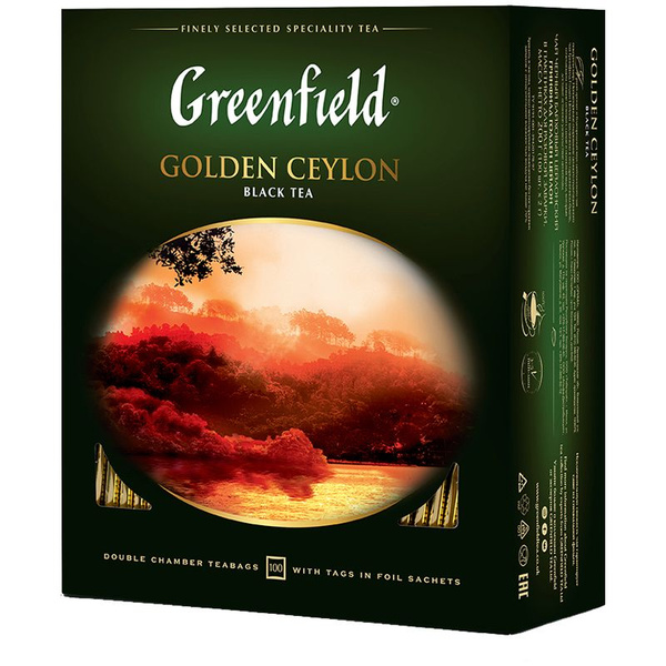 Чай Greenfield "Golden Ceylon", черный, 100 фольг. пакетиков по 2г ...
