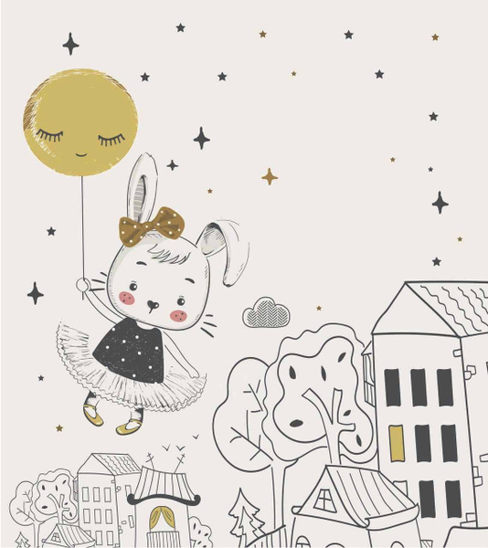 Фотообои бесшовные Зайка на воздушном шаре В260 см х Ш232 см Master Fresok артикул 12-432 ...