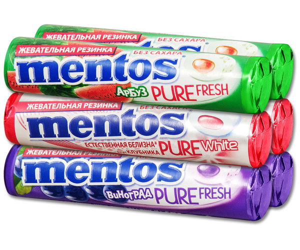 Жевательная резинка Mentos Набор "Ягодки", арбуз, клубника, виноград, 6 ...