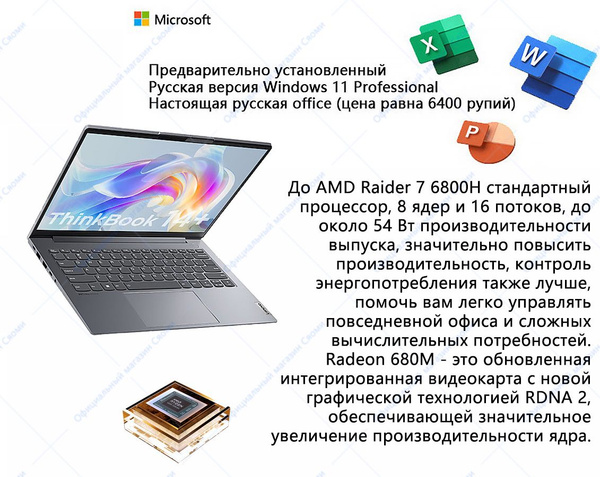 Ноутбук Lenovo ThinkBook 14+, 16GB LPDDR5/512GB SSD, интегрированная ...