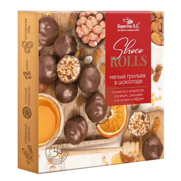 Shoco Rolls с арахисом, изюмом, цукатами апельсина и медом 135г ...