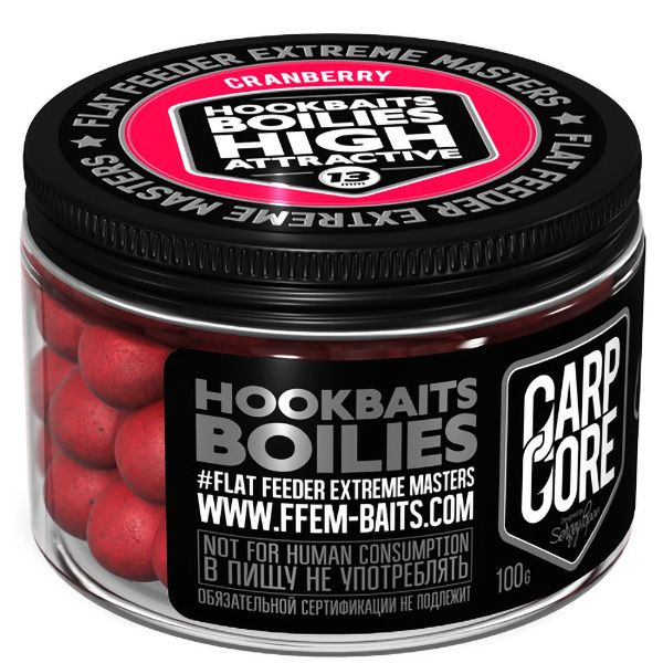 Бойлы для рыбалки насадочные FFEM HOOKBAITS Boilies 13 мм Cranberry N-Butyric 100 гр / На карпа ...