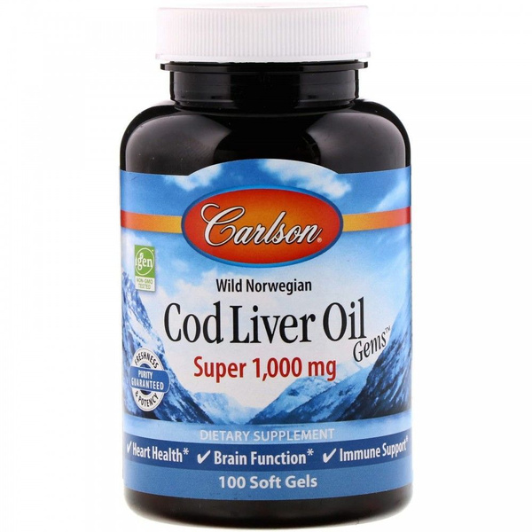 Carlson Labs, Cod Liver Oil Gems, Жир печени дикой норвежской трески ...