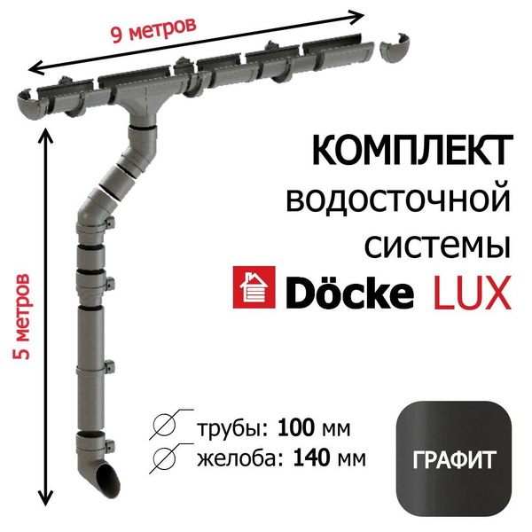 Водосток для крыши дома 9 метров Docke Lux, цвет Графит / водосток для ...