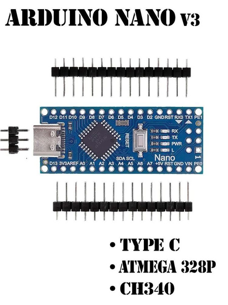 Контроллер Arduino Nano (CH340G) - 1шт (TYPE-C) - купить с доставкой по ...