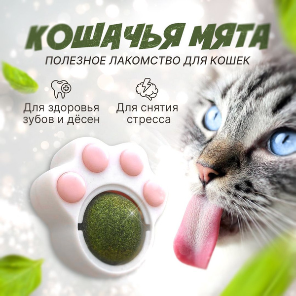 Мята для кошек в виде лапки с шариком на стену с кошачьей мятой ...