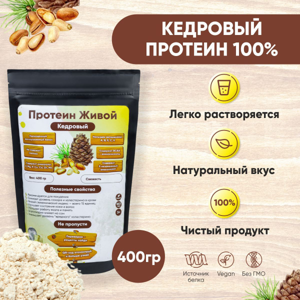 Протеин Кедровый, 400г/Растительный белок для веганов/Растительный ...