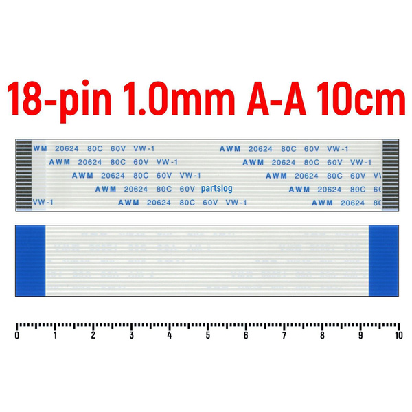 FFC шлейф 18-pin Шаг 1.0mm Длина 10cm Прямой A-A AWM 20624 80C 60V VW-1 - купить с доставкой по ...
