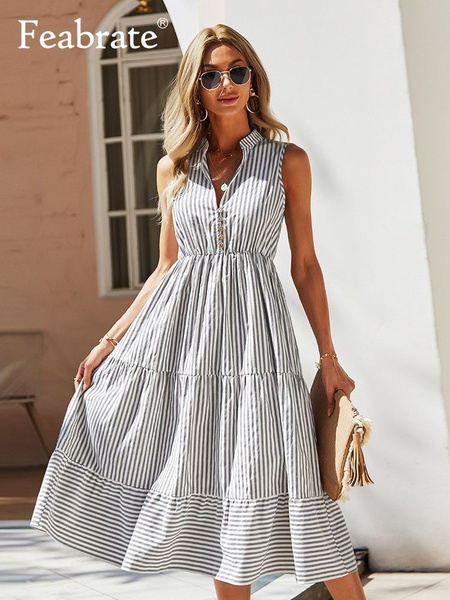 Платье Женский Feabrate серый Повседневный Без рукавов Искусственный лен, размер 48 Фермуар ...