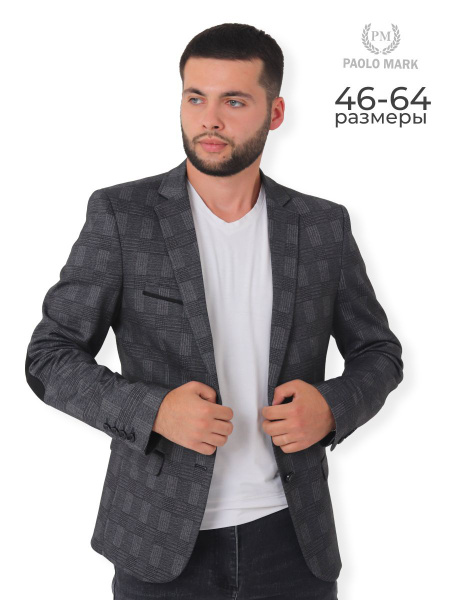 Пиджак Мужской PAOLO MARK серый, размер 60 Полиамид, Шерсть Карманы приталенный Длинный ...