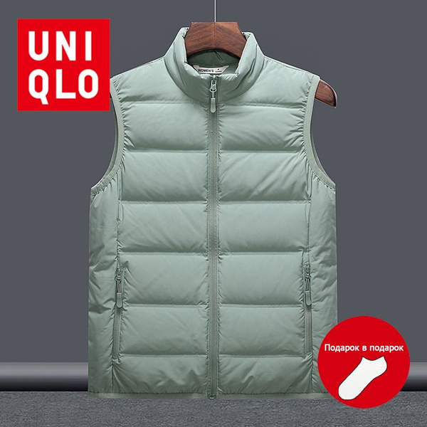 Жилет утепленный Женский Uniqlo Капюшон зеленый, размер 48 Бархат Гусиный пух, рост 155-185 ...