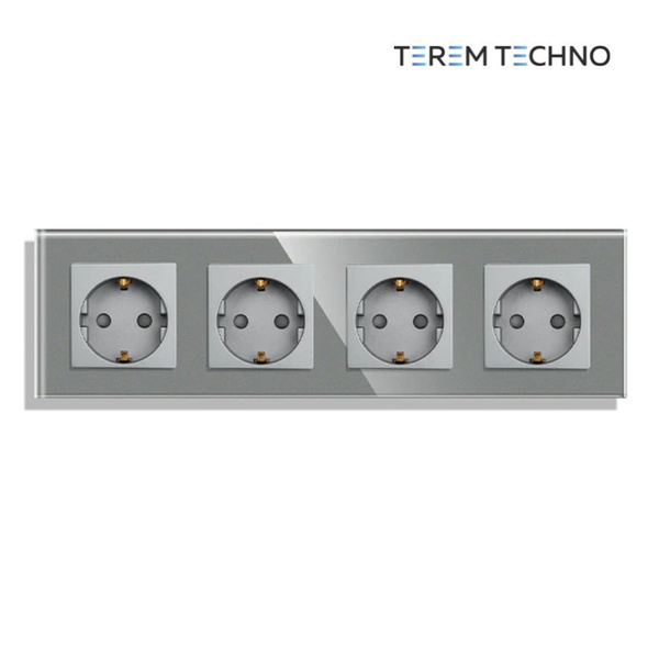 Четверная встраиваемая электрическая розетка Terem Techno с заземлением ...