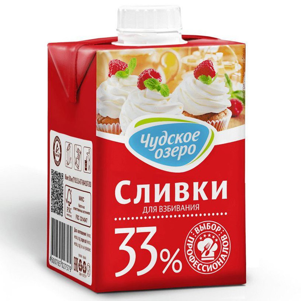 Натуральные сливки для взбивания Чудское озеро 33%, 500 мл - купить с ...