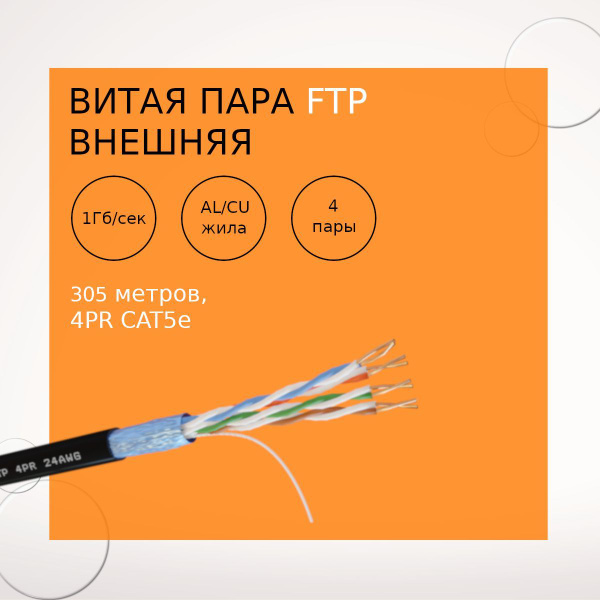 Кабель RJ-45 Ethernet NL NetLink NL-CCA FTP 4PR 24 AWG CAT5е внешний ...