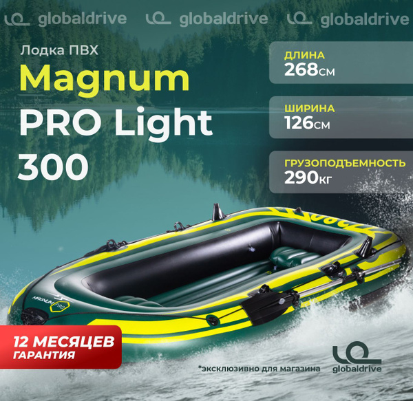 Лодка ПВХ надувная двухместная гребная для рыбалки Magnum PRO Light 300 ...