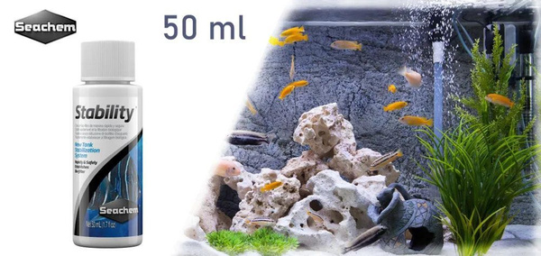 Бактерии Seachem Stability 50мл на 800 л - живые бактерии для воды, расход 5мл на 80л для ...