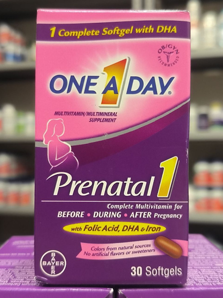 One-A-Day, PRENATAL 1, с фолиевой кислотой, ДГК и железом, 30 капсул ...