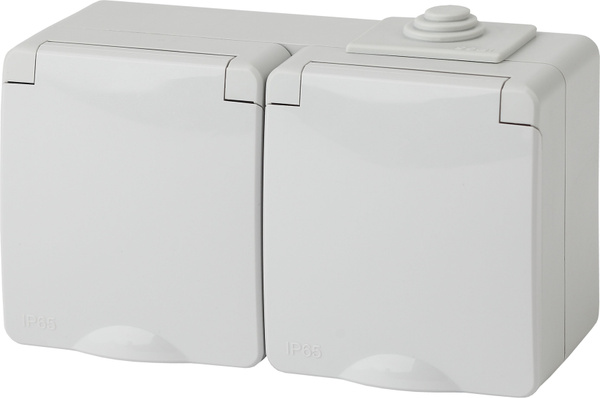 11-2604-03 ЭРА Розетка 2х2P+E гориз. IP65, шторки, 16A-250В, ОУ, серый ...