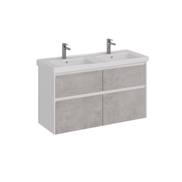 Тумба Lemark COMBI 125 см под 2 раковины, подвесная/напольная,4 ящика, цвет фасада: Бетон, цвет ...