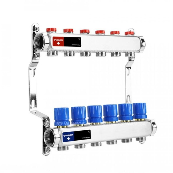 Коллектор с регулирующими и балансировочными клапанами Varmega 1", 6 x ...