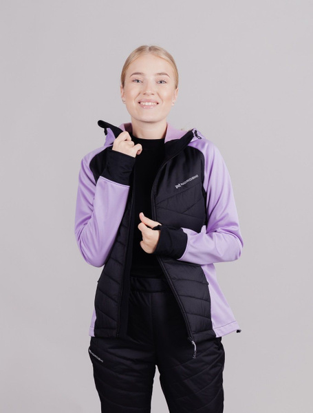 Куртка Женский NORDSKI Воротник, Карманы черный, лиловый стойка Softshell, размер 50 Длинный ...