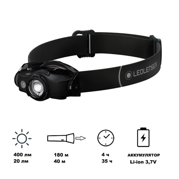 Фонарь налобный Led Lenser MH4, 400 лм, черный, 502151 - купить по ...