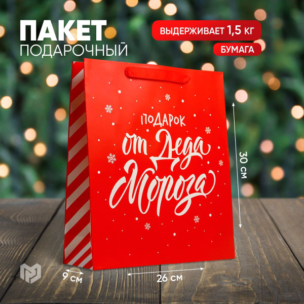Подарочный пакет новогодний "Подарок от Деда Мороза" , M 26 х 30 х 9 см ...