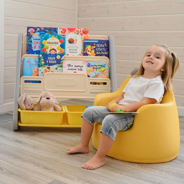 Стеллаж для книг UNIX Kids Yellow для хранения игрушек детский из ...