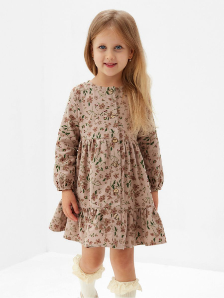 Платье для девочки MINAKU: Cotton collection цвет бежевый в цветочек ...