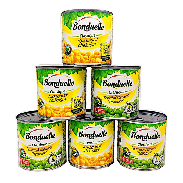 Набор Bonduelle. Горошек Бондюэль Нежный (400 г * 3 шт) и Кукуруза ...