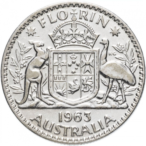 Австралия 1 флорин (2 шиллинга) 1953-1963, c портретом Елизавета II, серебро, проба 500, вес 11. ...