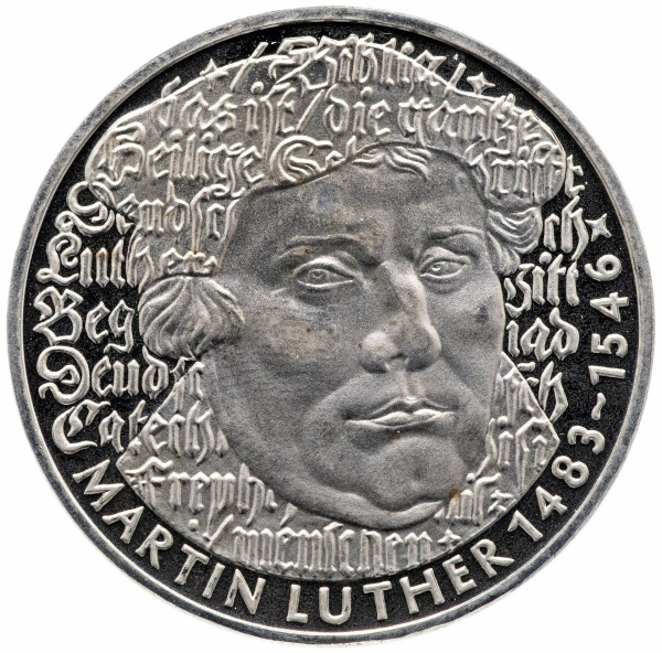 Германия 5 марок 1983 "500 лет со дня рождения Мартина Лютера", Мельхиор медь-никель , в ...