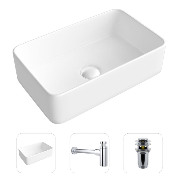 Накладная раковина для ванной Helmken 67448000 комплект 3 в 1: умывальник прямоугольный 48 см ...