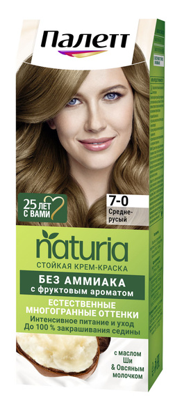 Palette Стойкая крем-краска для волос Naturia, тон 7-0 Средне-русый ...