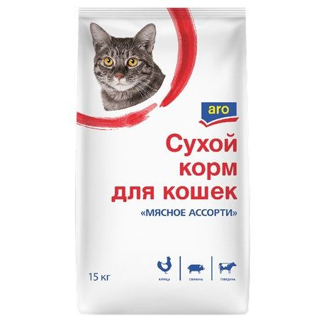 aro Корм для кошек мясное ассорти, 15кг, 2шт - купить с доставкой по ...