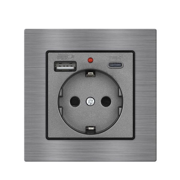 1 пост розетки 16A 250V, Разъем usb type-c 5V 2.1A, Алюминиевый сплав ...