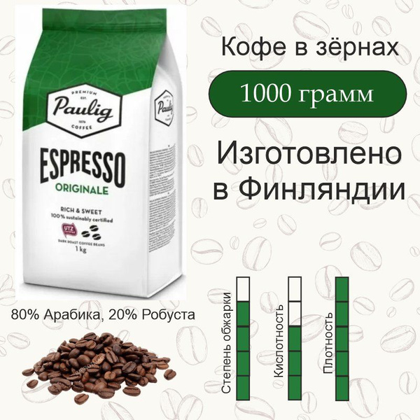 Кофе в зернах Paulig Espresso Originale, арабика, робуста, 1 кг ...