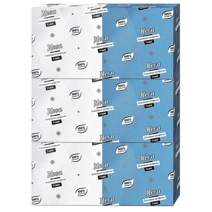 Nega Салфетки бумажные столовые, 3 уп по 250 шт, 24х24 см, 1 слой ...
